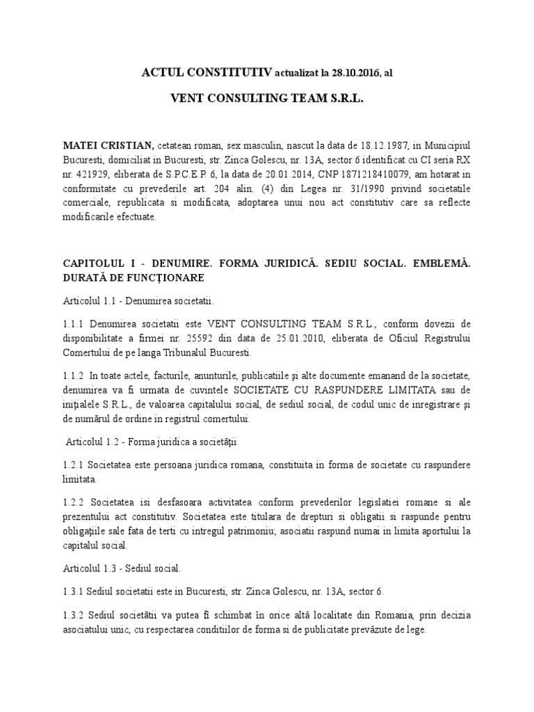 Actul Constitutiv | PDF