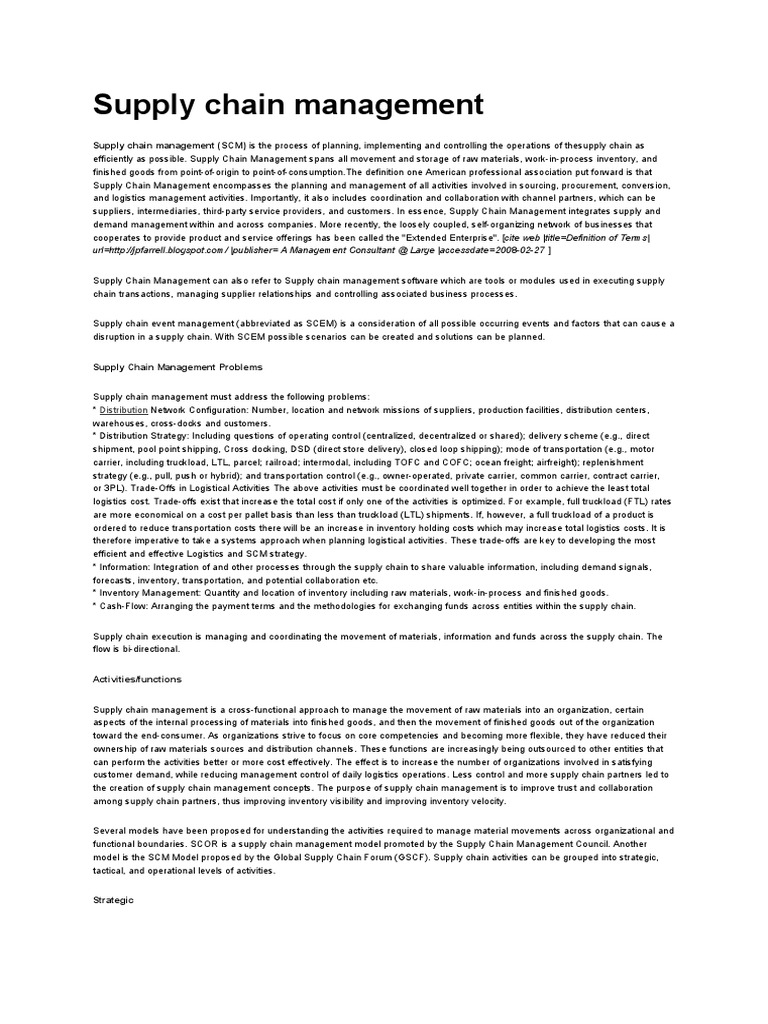 Supply Chain Management | PDF | Supply Chain Management | Supply Chain