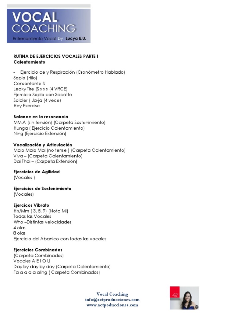 Rutina de Ejercicios Vocales I | PDF | Artes del Lenguaje y ...