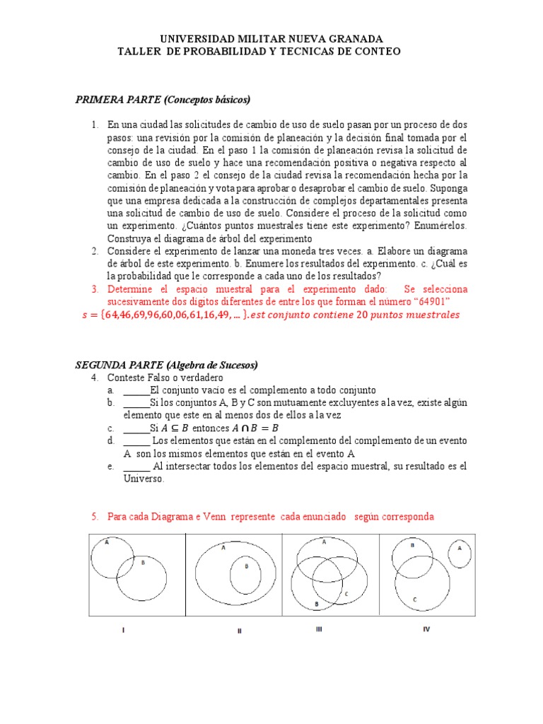 Taller - Probabildiad y Tecnicas de Conteo | PDF | Probabilidad | Prueba (evaluación)