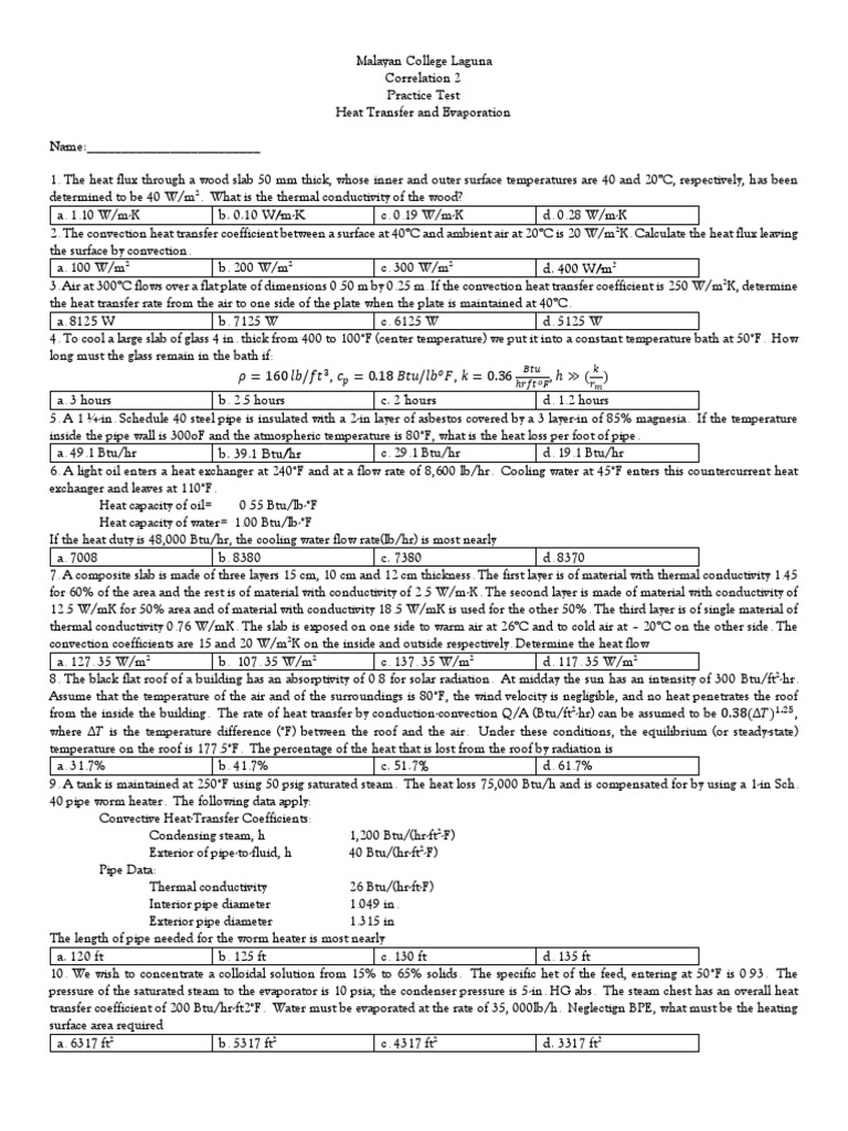 Heat Transfer Practice Exercise | PDF | Thermal Conductivity | Heat ...