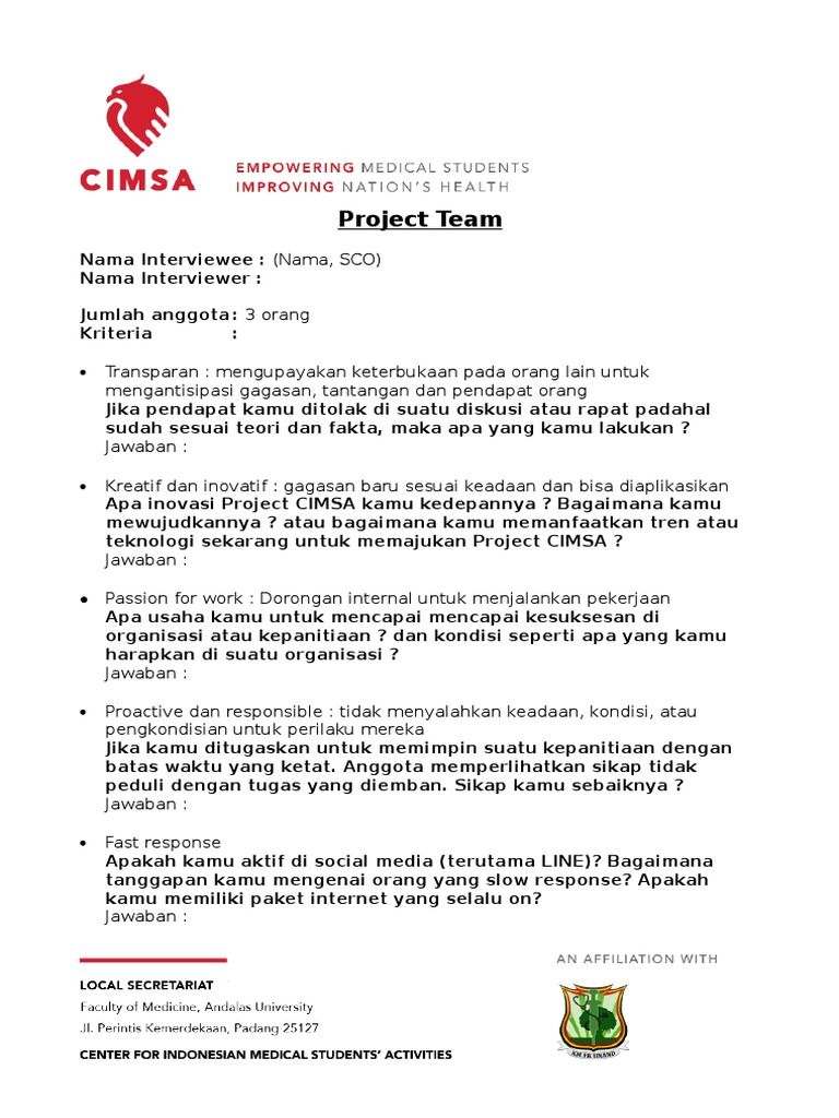 MENGENAL CALON ANGGOTA PROJECT TEAM | PDF