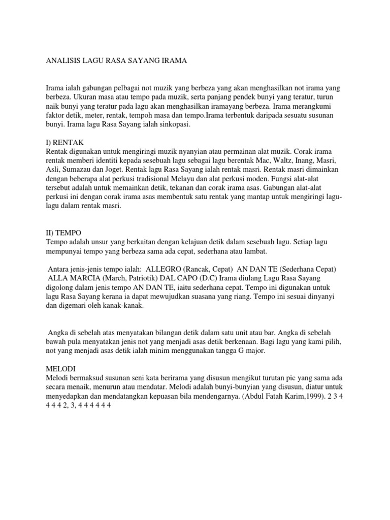 Analisis Lagu Rasa Sayang Irama | PDF