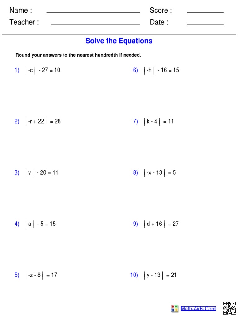 Algebra1 Equations Abs Value2 PDF | PDF