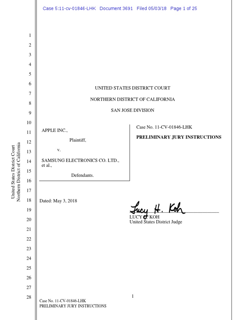 Apple v. Samsung - Preliminary Jury Instructions (Retrial On Damages ...