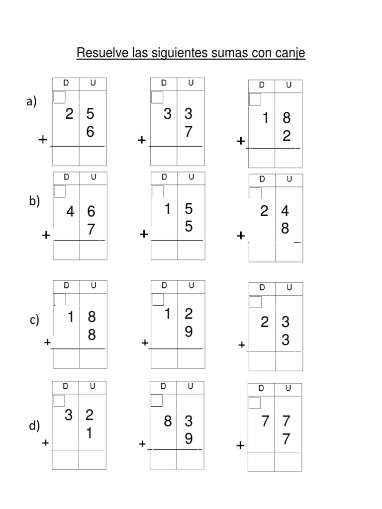 Sumas con Canje para Primer Grado | PDF