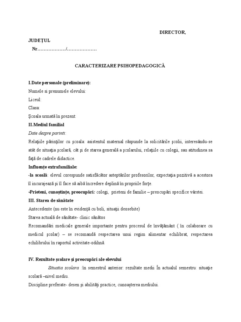 Caracterizare Scolara | PDF
