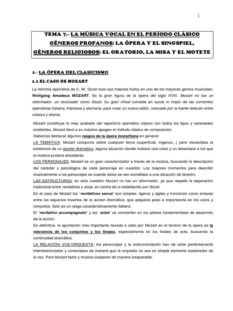 Música Vocal en El Clasicismo | PDF | Wolfgang Amadeus Mozart | Ópera