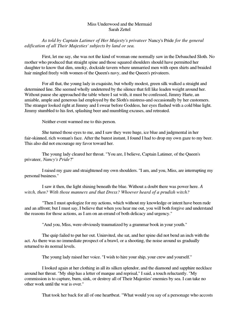 Sarah Zettel - Miss Underwood and The Mermaid | PDF | Mermaid | Nature