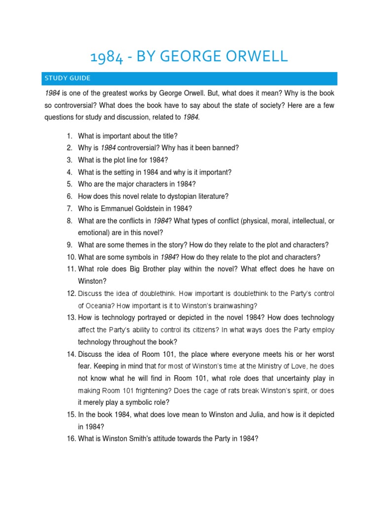 1984 Study Guide: Key Questions | PDF | Philosophy