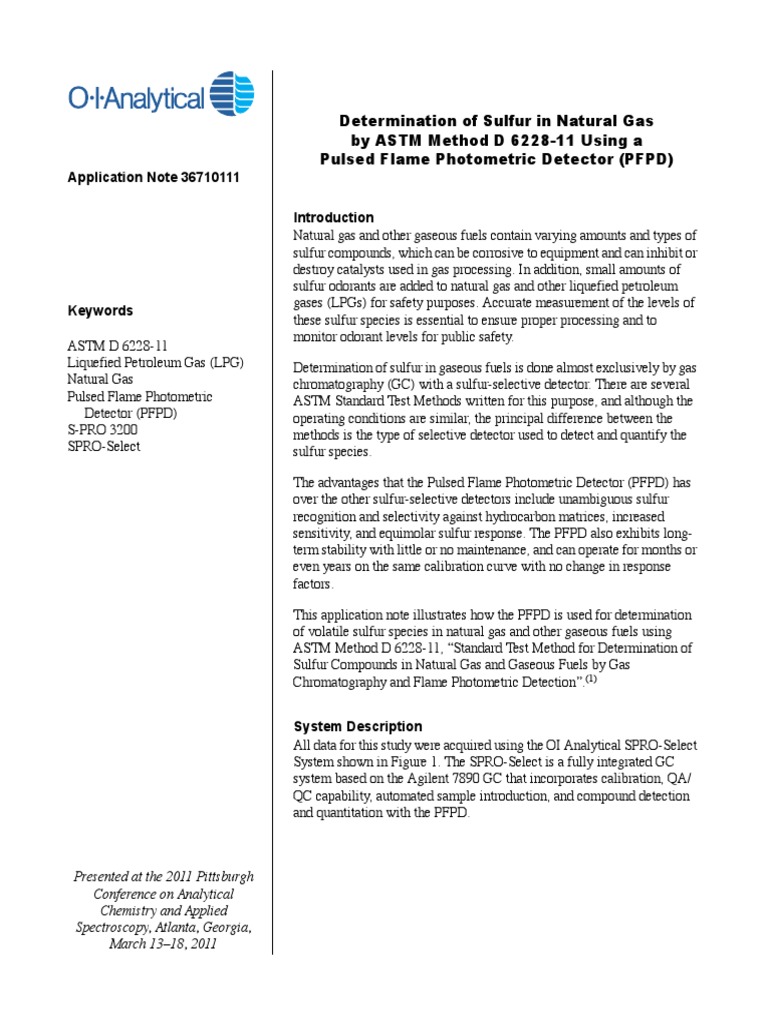 Determination of Sulfur in Natural Gas by Pulsed Flame Photometric ...