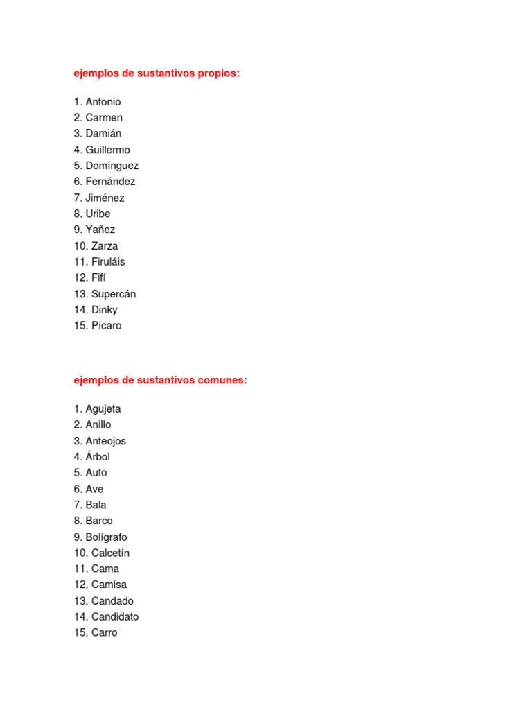 Ejemplos de sustantivos propios y comunes | PDF