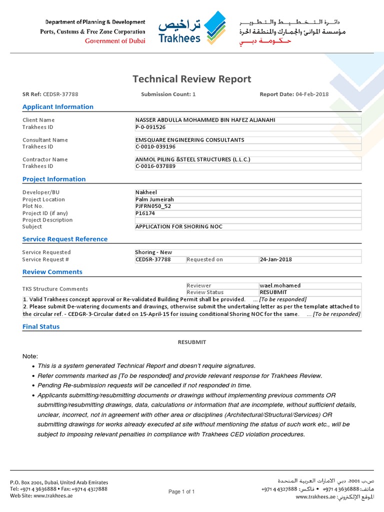 Shoring NOC Technical Review Report | PDF | Government Information ...