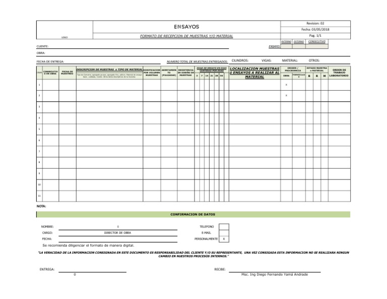 Formato de Recepcion de Muestras o Material | PDF