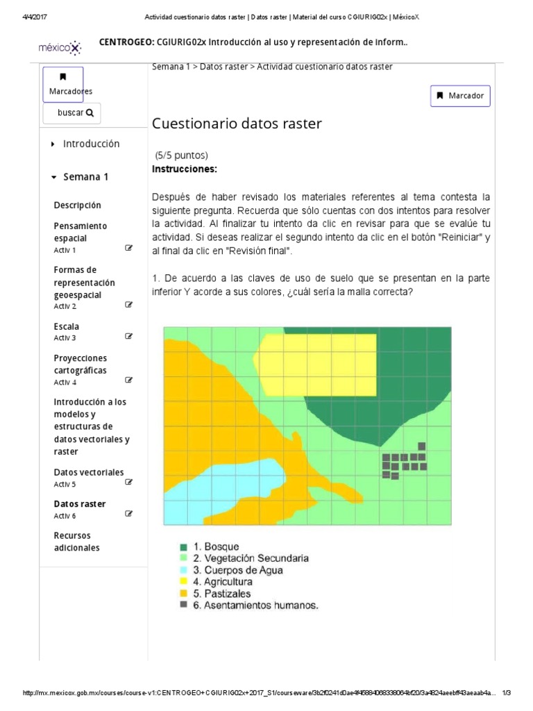 Actividad Cuestionario Datos Raster _ Datos Raster _ Material Del Curso ...