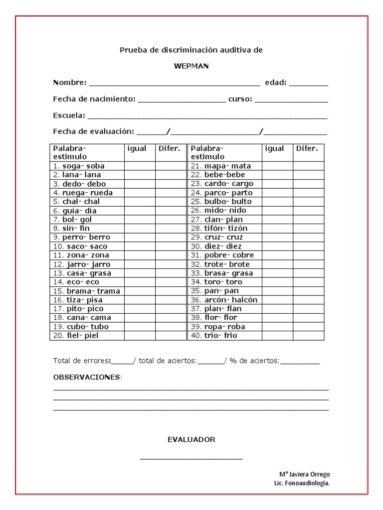 Prueba de D.A Wepman. | PDF | Habla | Voz humana