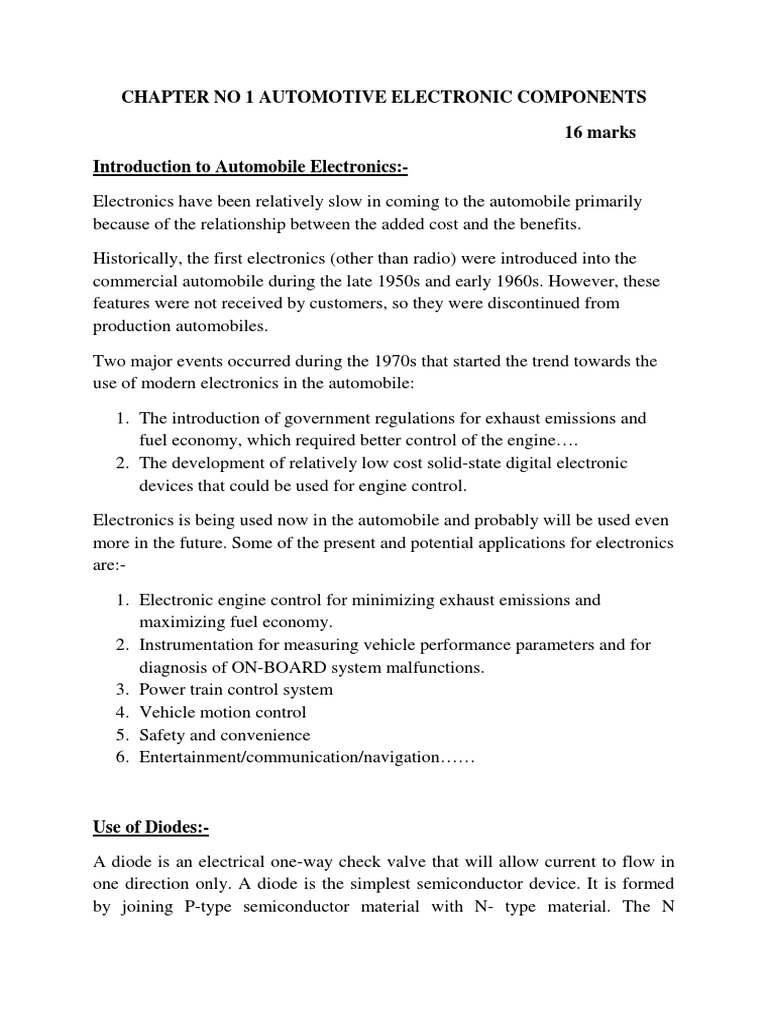 Chapter No 1 Automotive Electronic Components 16 Marks Introduction To ...