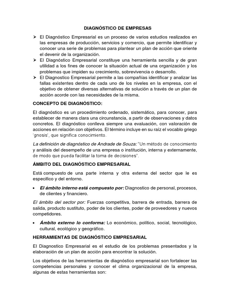 Diagnóstico Empresarial Efectivo | PDF | Toma de decisiones | Conocimiento