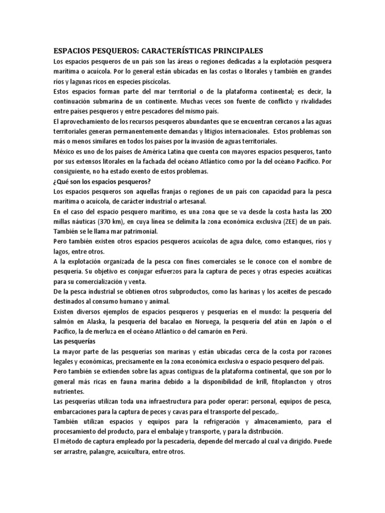Características de los Espacios Pesqueros | PDF | Pesquería | Los bosques