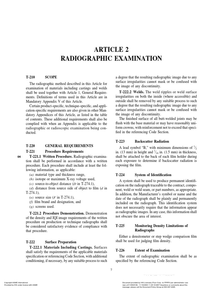 Asme Sec V A-2-2004 PDF | PDF | Radiography | Calibration