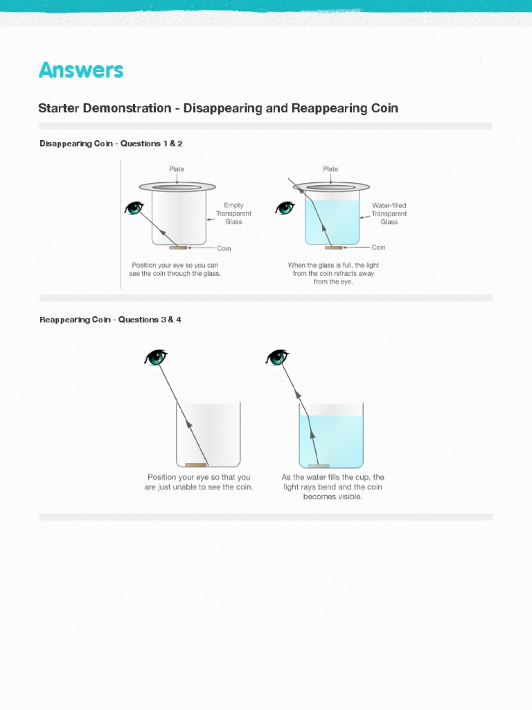 Refraction Starter Demonstration Answers | PDF