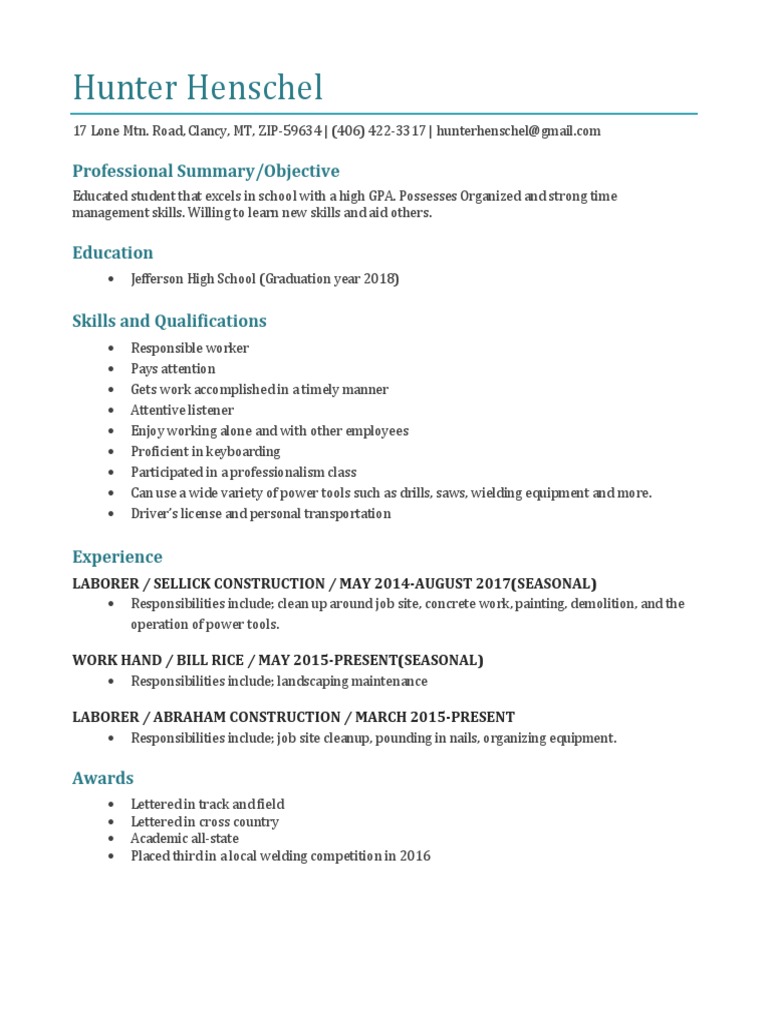 Hunter Henschel's Resume Overview | PDF | Career & Growth | Business