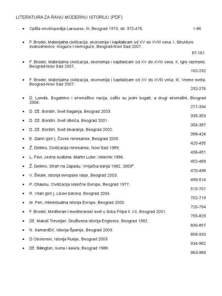 Spisak Literature Rana Moderna READER | PDF