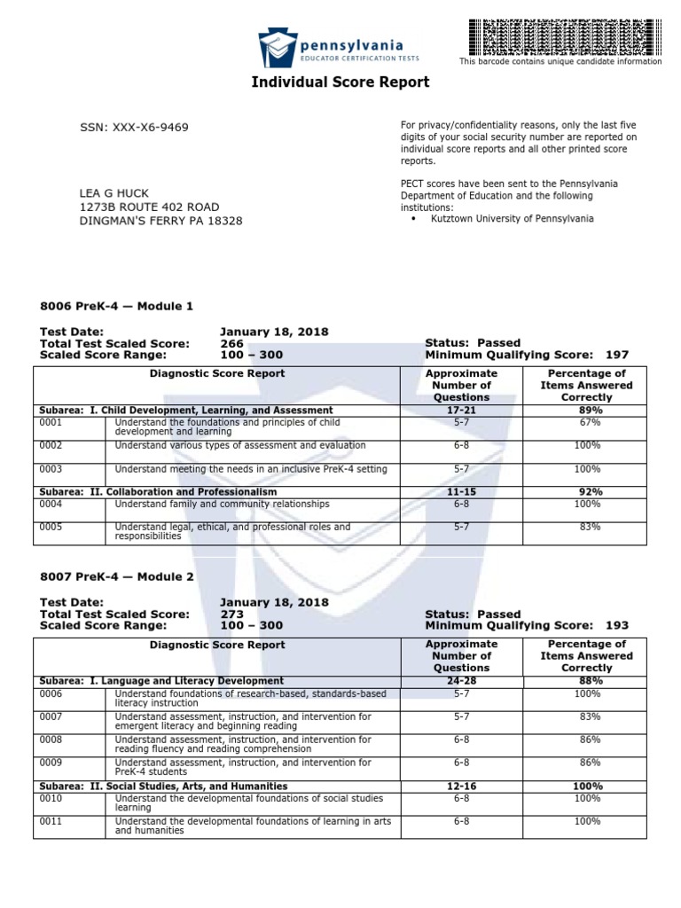 Pect Score Report | PDF | Social Security Number | Literacy