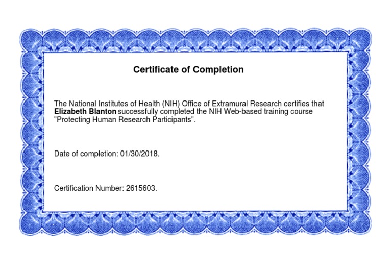 Certificate of Completion - Protecting Human Research Participants - e ...