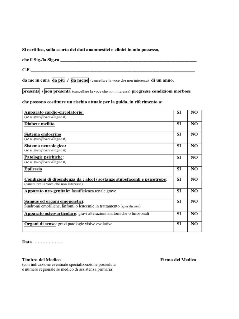 Certificato Anamnestico PDF | PDF