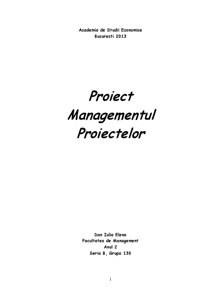Proiect Managementul Proiectelor PDF | PDF