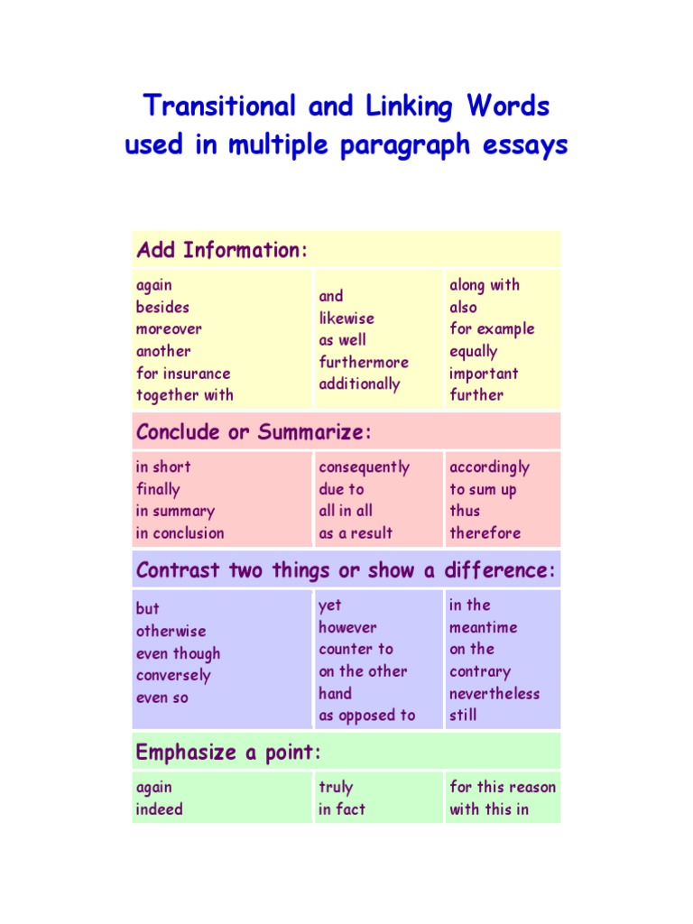 Transitional and Linking Words | PDF | Cognition | Cognitive Science