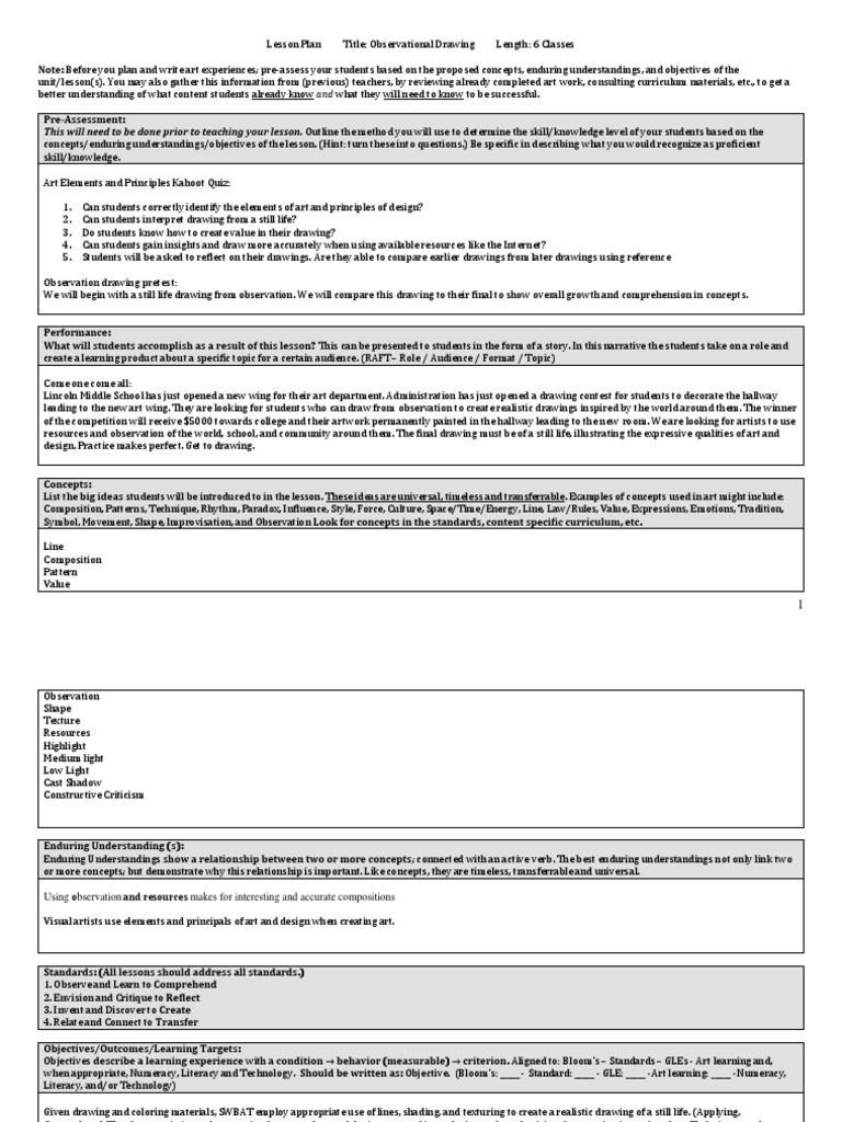 Observational Drawing Lesson | PDF | Drawing | Learning