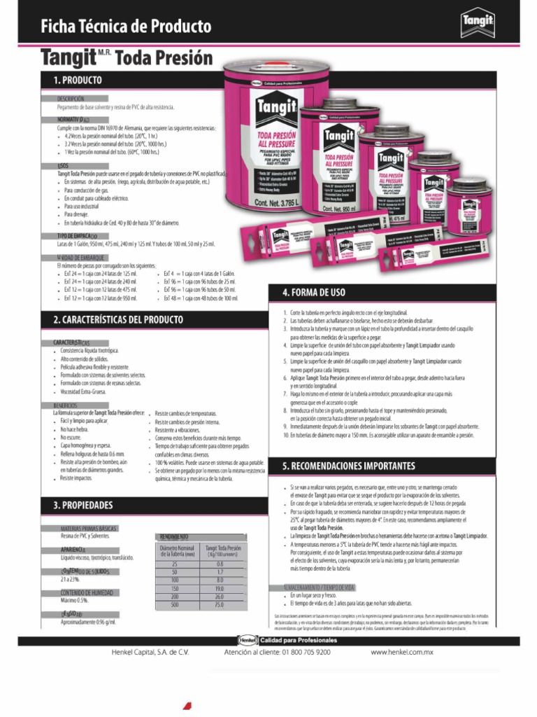 Tangit Rosa Ficha Tecnica | PDF | Papel | Solvente