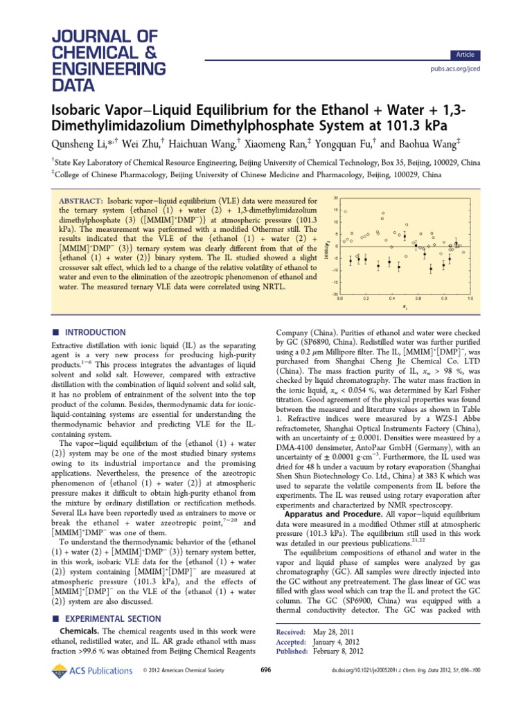 Isobaric Vapor-Liquid Equilibrium For The Et | PDF | Distillation | Ethanol