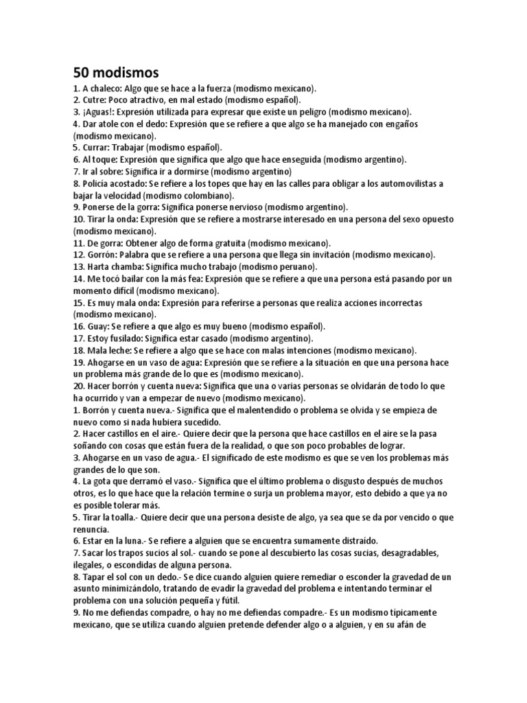 50 Modismos y sus Significados | PDF | Mal | Amor