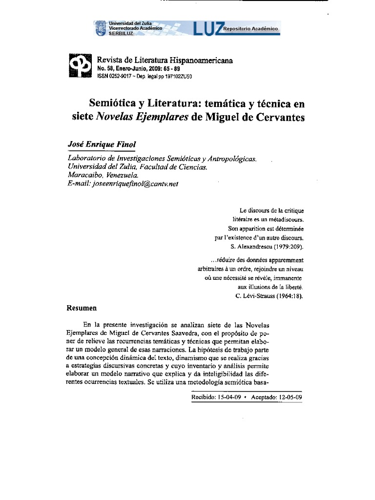 Semiótica y Literatura: Temática y Técnica en Siete Novelas Ejemplares ...