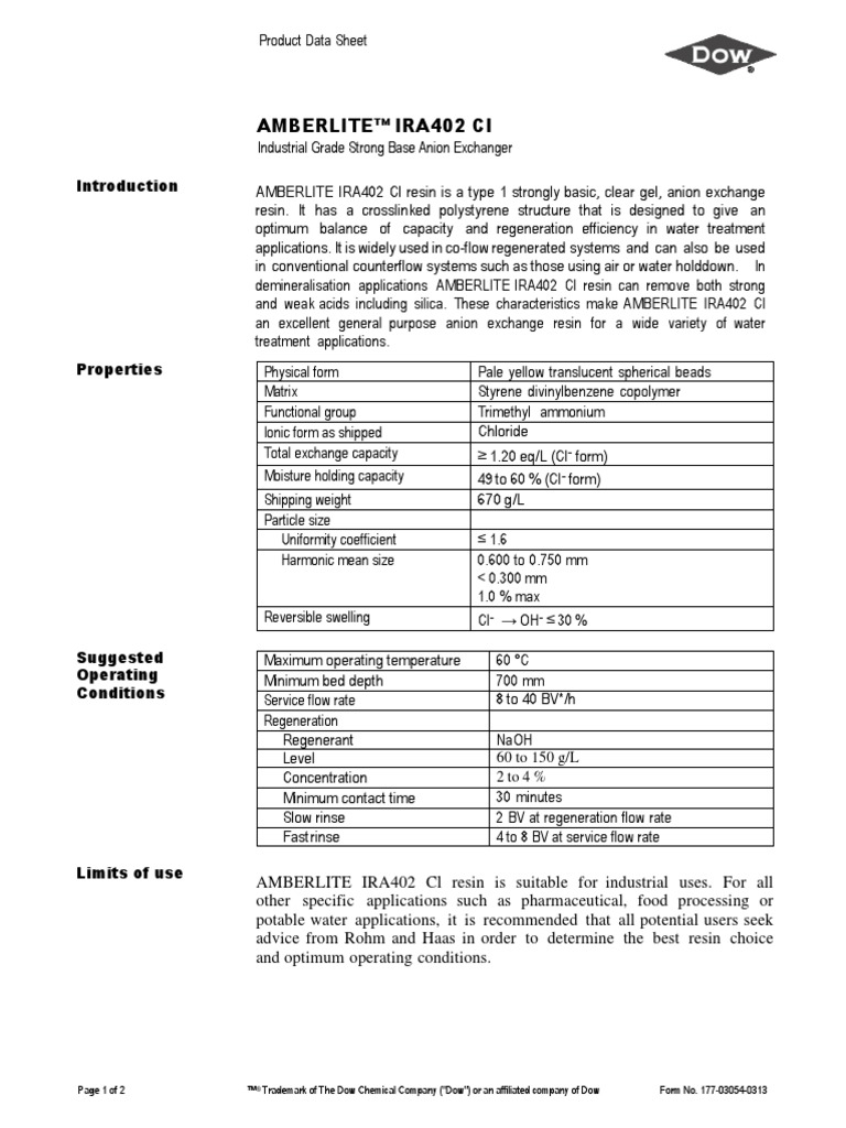 Amberlite - Resina | PDF | Chloride | Ion Exchange