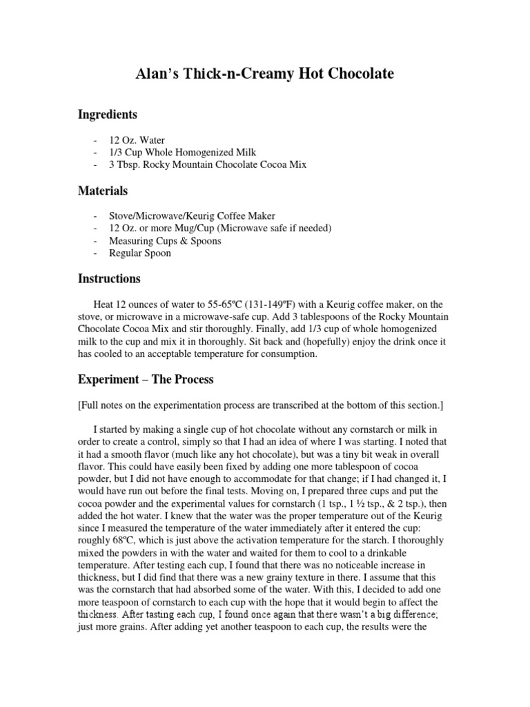 Chemistry Recipe Card | PDF | Chocolate | Beverages