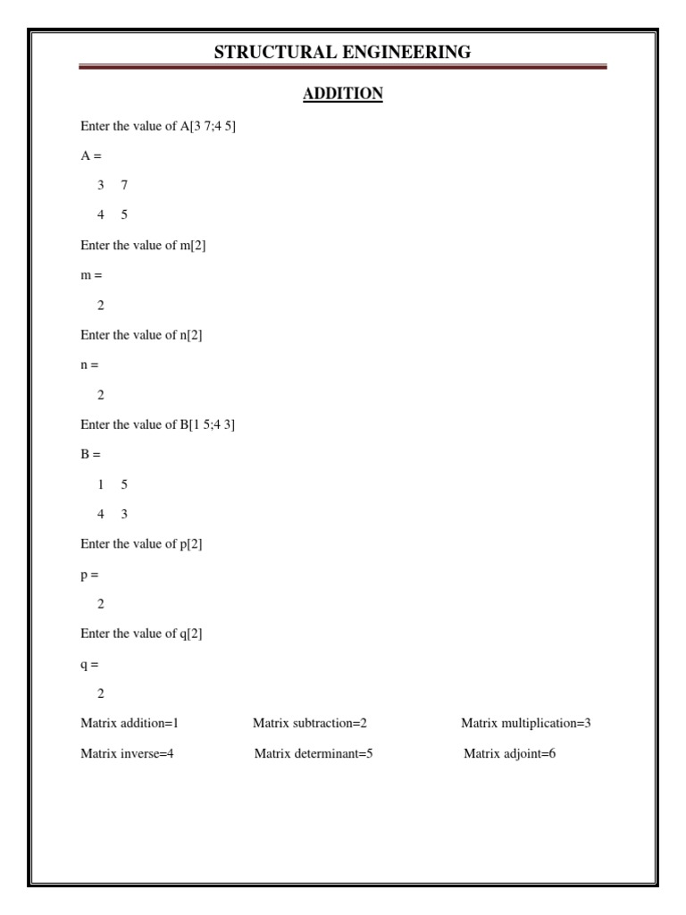 Structural Engineering: Addition | PDF | Matrix (Mathematics) | Algebra