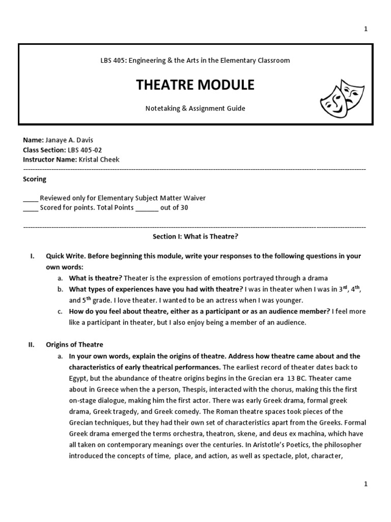 Lbs 405 Theatre Module | PDF | The Importance Of Being Earnest | Theatre