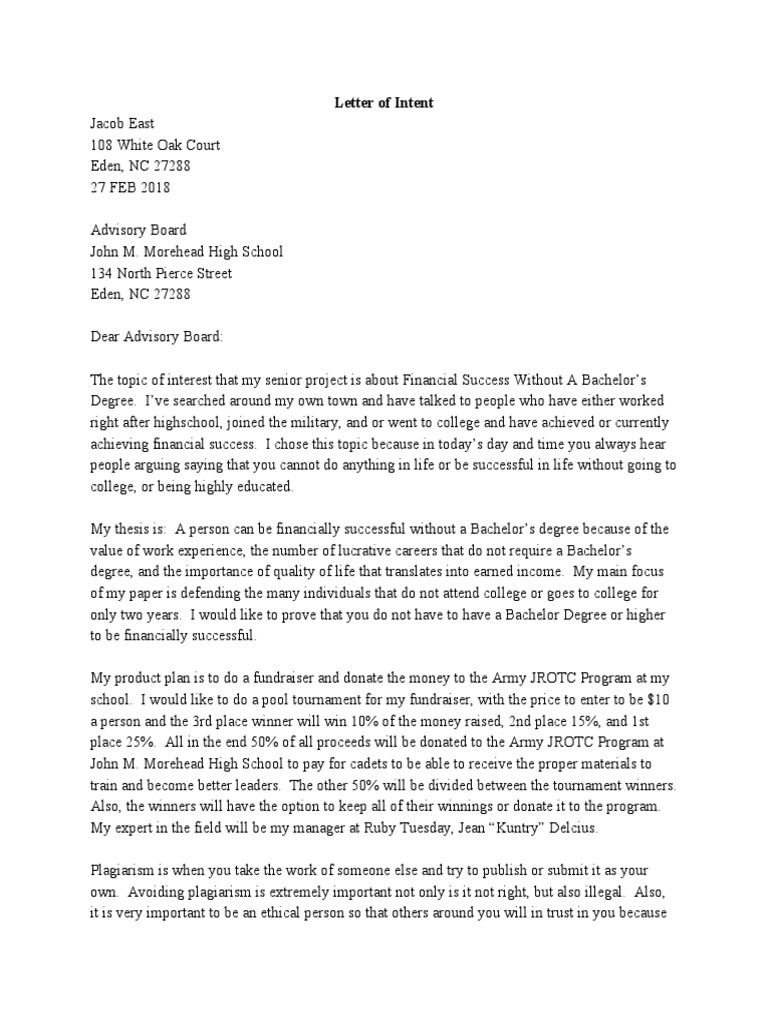 Copy of Letter of Intent 1 | PDF | Academic Degree | Plagiarism