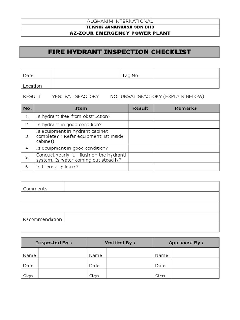 Fire Hydrant Inspection Checklist | PDF