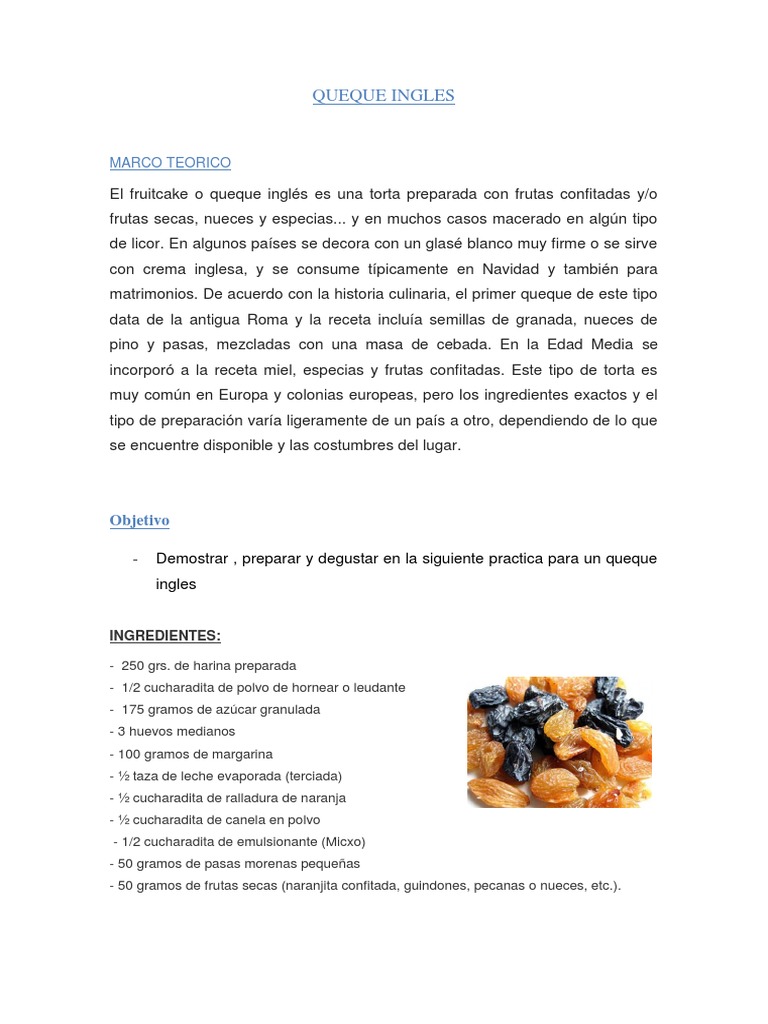 Queque Ingles | PDF | Alimentos | Preparación de comida y bebida