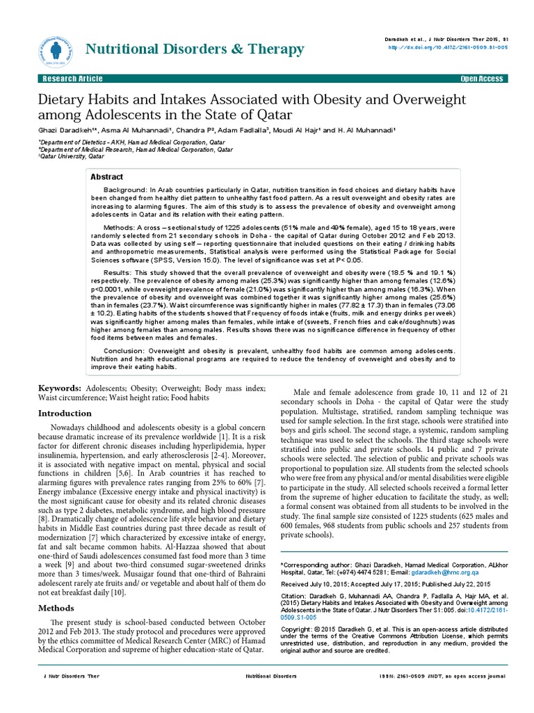 Dietary Habits and Intakes Associated With Obesity and Overweight Among ...