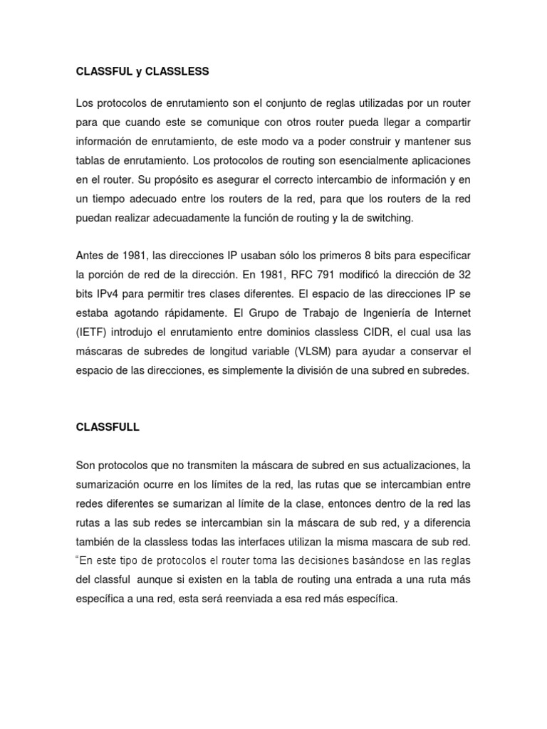 Classful y Classless | PDF | Enrutador (Computación) | Dirección IP