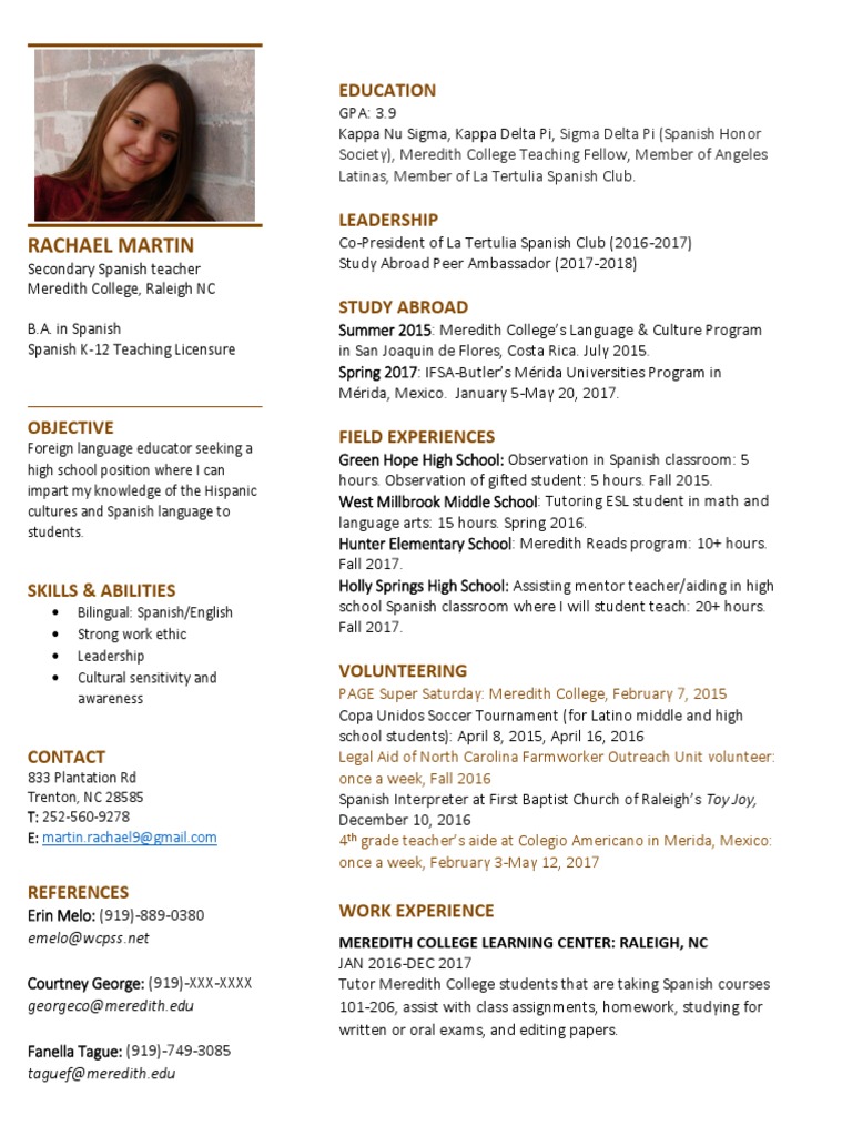 Martin Rachael Resume One Page | PDF | Homework | Teachers