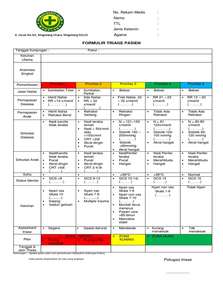 Formulir Triage Pasien Baru Terbaru | PDF