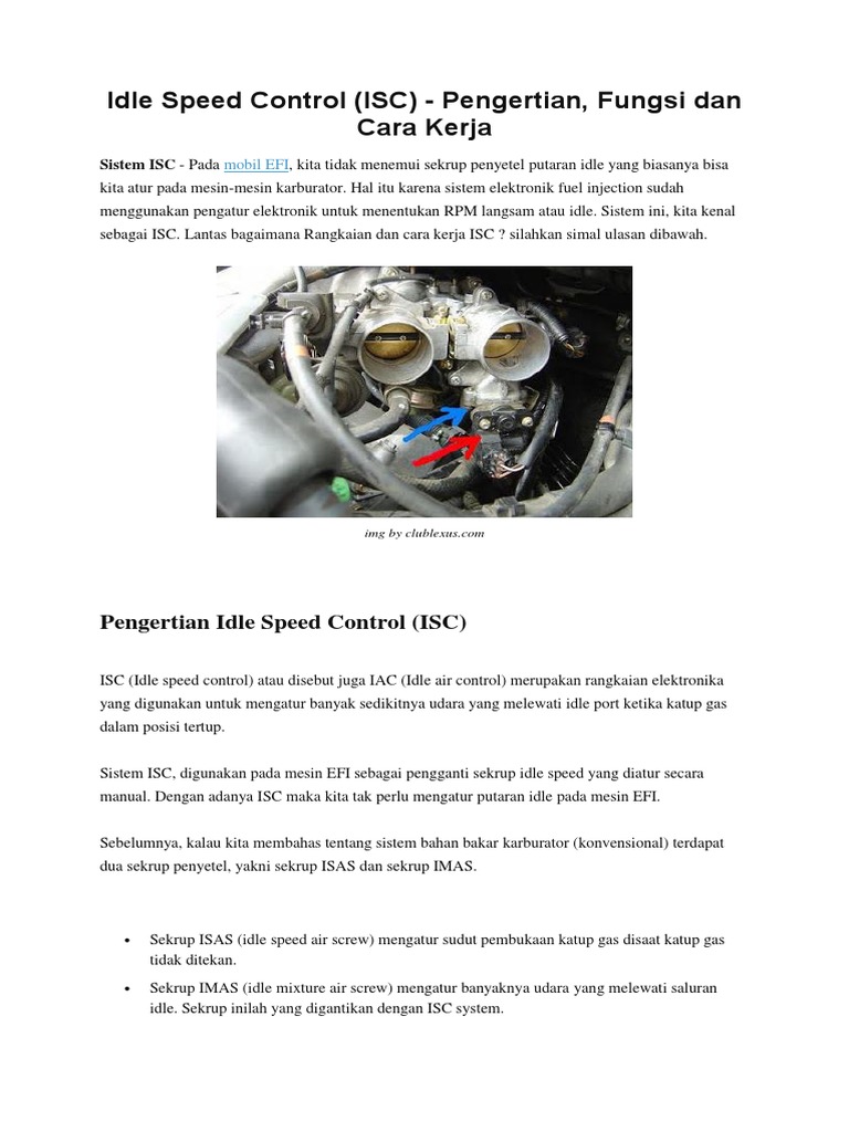 MENGERTIKAN DAN FUNGSI IDLE SPEED CONTROL (ISC) | PDF