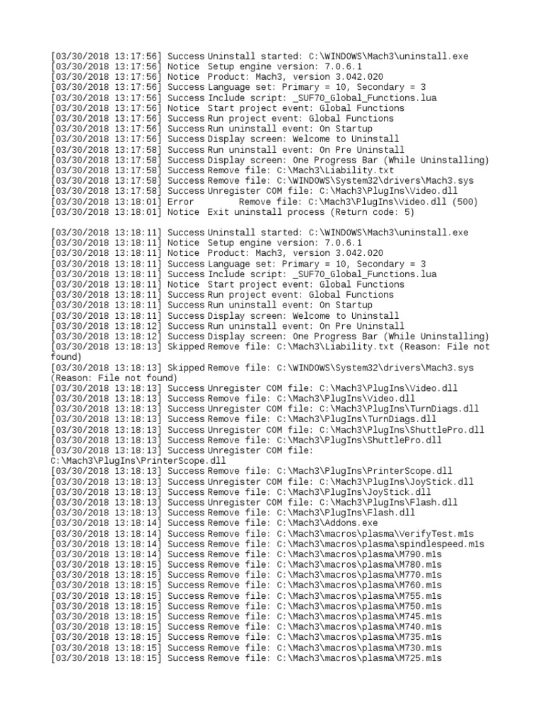 Mach3 Uninstall Log | PDF | Component Object Model | Microsoft Windows